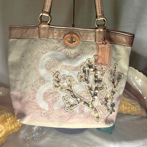 Coach | Bags | Coach 731 Audrey Canvas Coral Leigh Tote Euc | Poshmark